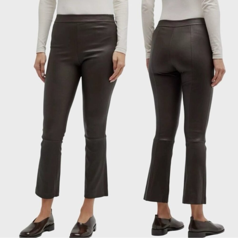 Nwt Theory Chocolate Brown Slim Kick Leather Pant Siz… - Gem